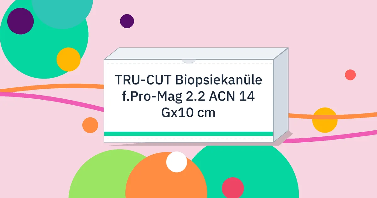 Symbolbild: Packung mit der Aufschrift TRU-CUT Biopsiekanüle f.Pro-Mag 2.2 ACN 14 Gx10 cm (PZN 07096552) – Verfügbarkeit und Bezug in Apotheken in Frankfurt am Main