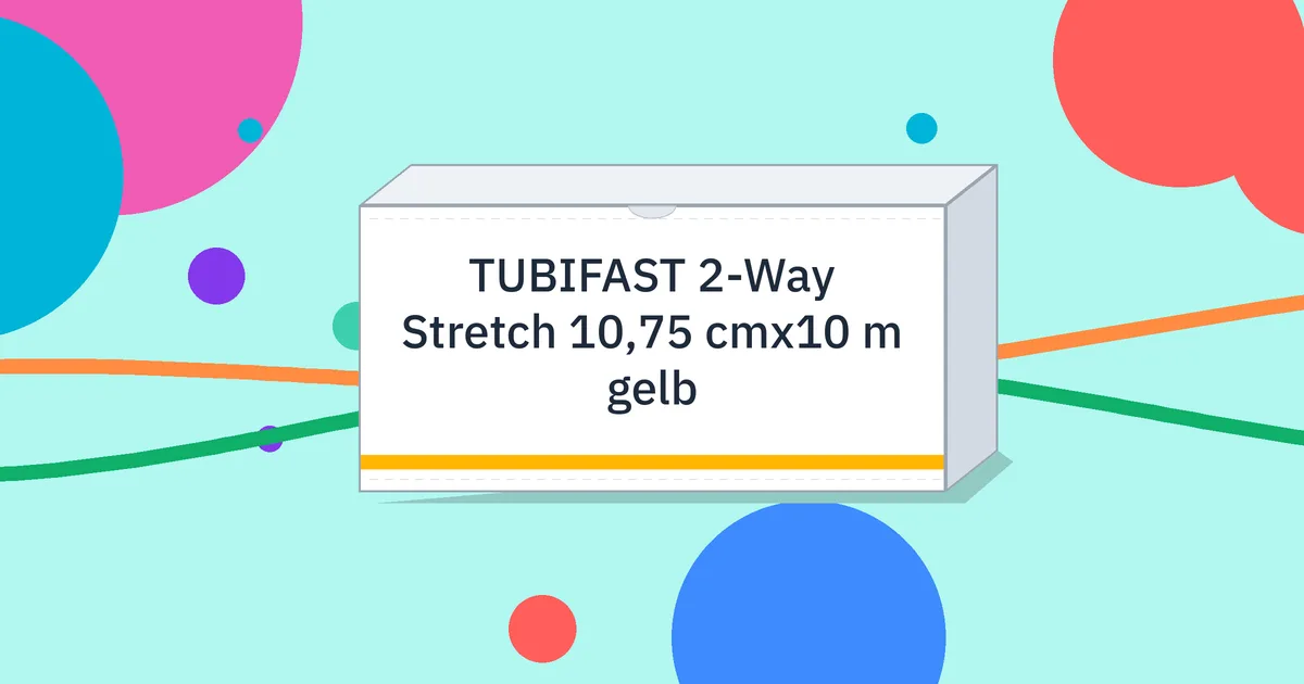 Symbolbild: Packung mit der Aufschrift TUBIFAST 2-Way Stretch 10,75 cmx10 m gelb (PZN 19962316) – Verfügbarkeit und Bezug in Apotheken in Frankfurt am Main