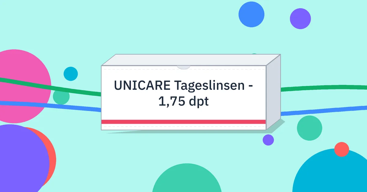 Symbolbild: Packung mit der Aufschrift UNICARE Tageslinsen -1,75 dpt (PZN 14185569) – Verfügbarkeit und Bezug in Apotheken in Frankfurt am Main
