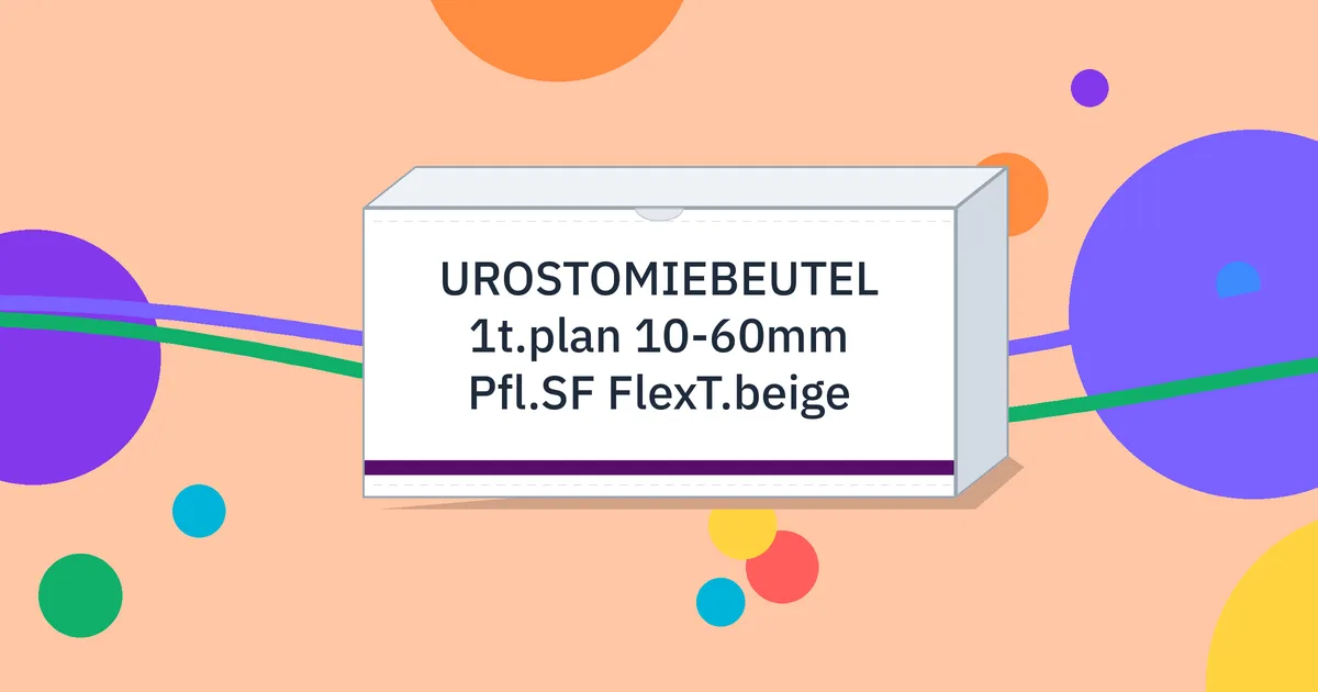 Symbolbild: Packung mit der Aufschrift UROSTOMIEBEUTEL 1t.plan 10-60mm Pfl.SF FlexT.beige (PZN 10847878) – Verfügbarkeit und Bezug in Apotheken in Frankfurt am Main