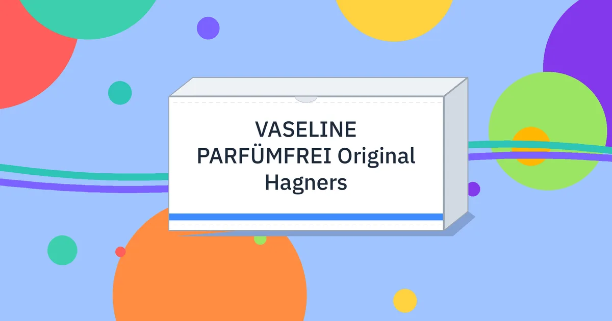 Symbolbild: Packung mit der Aufschrift VASELINE PARFÜMFREI Original Hagners (PZN 19961280) – Verfügbarkeit und Bezug in Apotheken in Frankfurt am Main