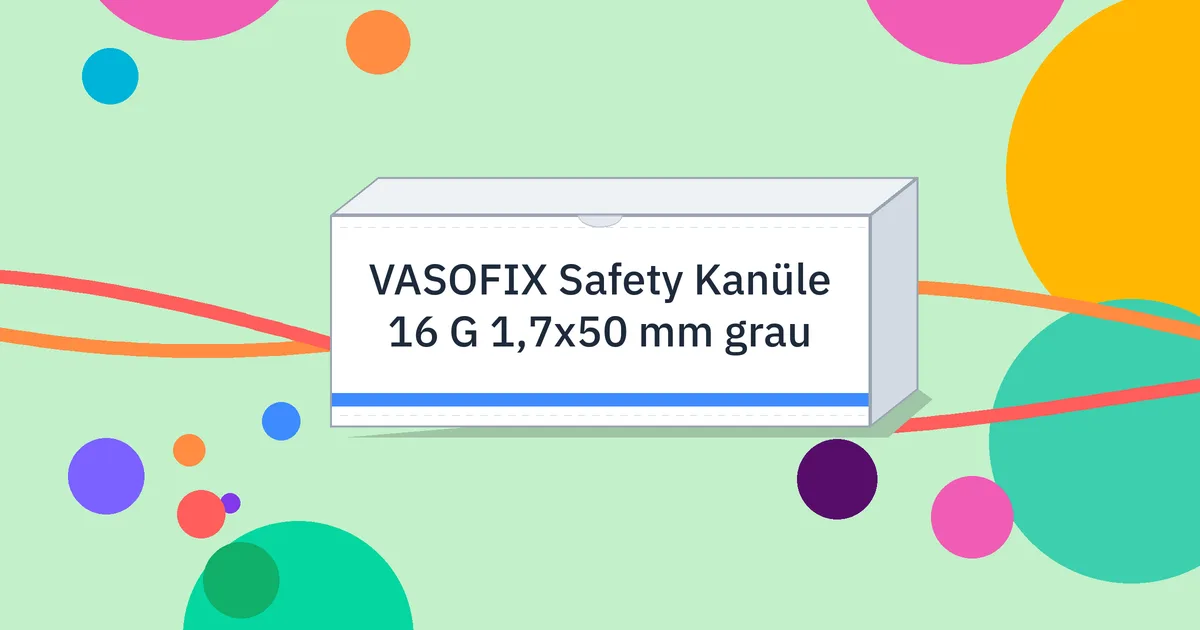 Symbolbild: Packung mit der Aufschrift VASOFIX Safety Kanüle 16 G 1,7x50 mm grau (PZN 03304114) – Verfügbarkeit und Bezug in Apotheken in Frankfurt am Main