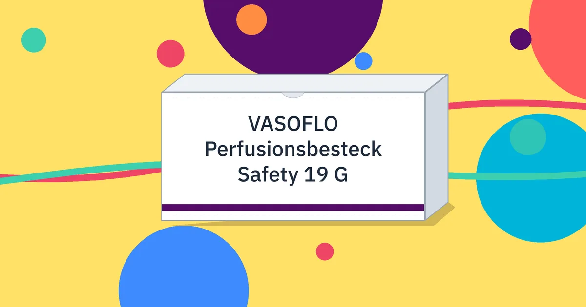 Symbolbild: Packung mit der Aufschrift VASOFLO Perfusionsbesteck Safety 19 G (PZN 09890797) – Verfügbarkeit und Bezug in Apotheken in Frankfurt am Main