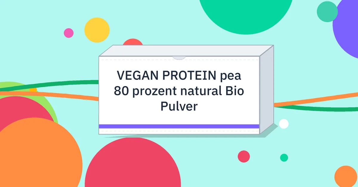 Symbolbild: Packung mit der Aufschrift VEGAN PROTEIN pea 80 prozent natural Bio Pulver (PZN 18412016) – Verfügbarkeit und Bezug in Apotheken in Frankfurt am Main