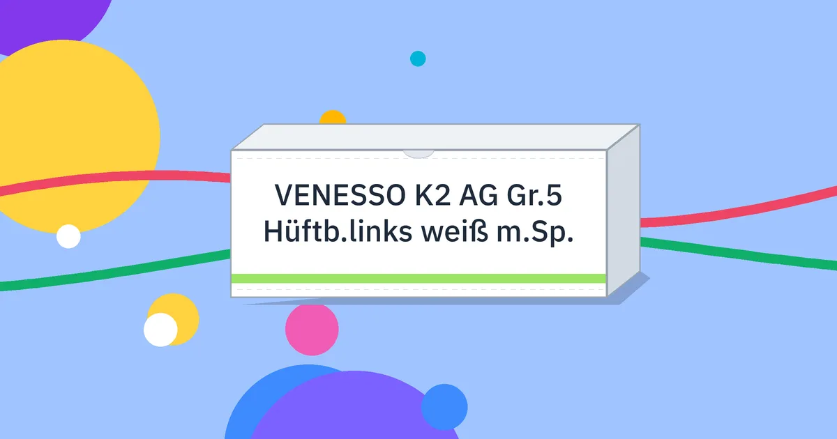 Symbolbild: Packung mit der Aufschrift VENESSO K2 AG Gr.5 Hüftb.links weiß m.Sp. (PZN 03267933) – Verfügbarkeit und Bezug in Apotheken in Frankfurt am Main