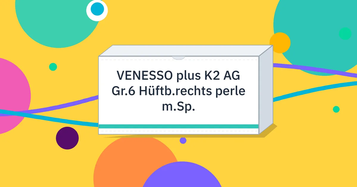 Symbolbild: Packung mit der Aufschrift VENESSO plus K2 AG Gr.6 Hüftb.rechts perle m.Sp. (PZN 03304249) – Verfügbarkeit und Bezug in Apotheken in Frankfurt am Main