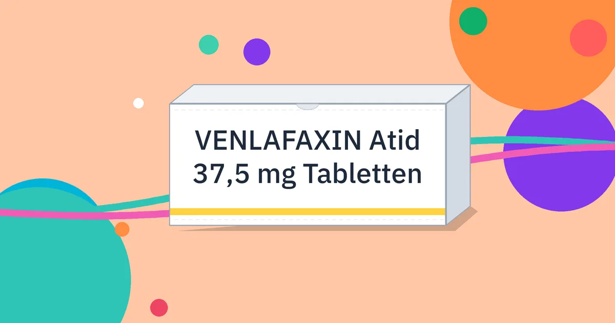 Symbolbild: Packung mit der Aufschrift VENLAFAXIN Atid 37,5 mg Tabletten (PZN 03519814) – Verfügbarkeit und Bezug in Apotheken in Frankfurt am Main