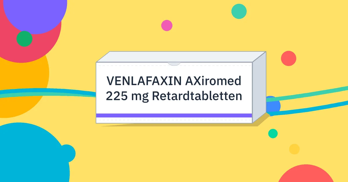 Symbolbild: Packung mit der Aufschrift VENLAFAXIN AXiromed 225 mg Retardtabletten (PZN 19380525) – Verfügbarkeit und Bezug in Apotheken in Frankfurt am Main
