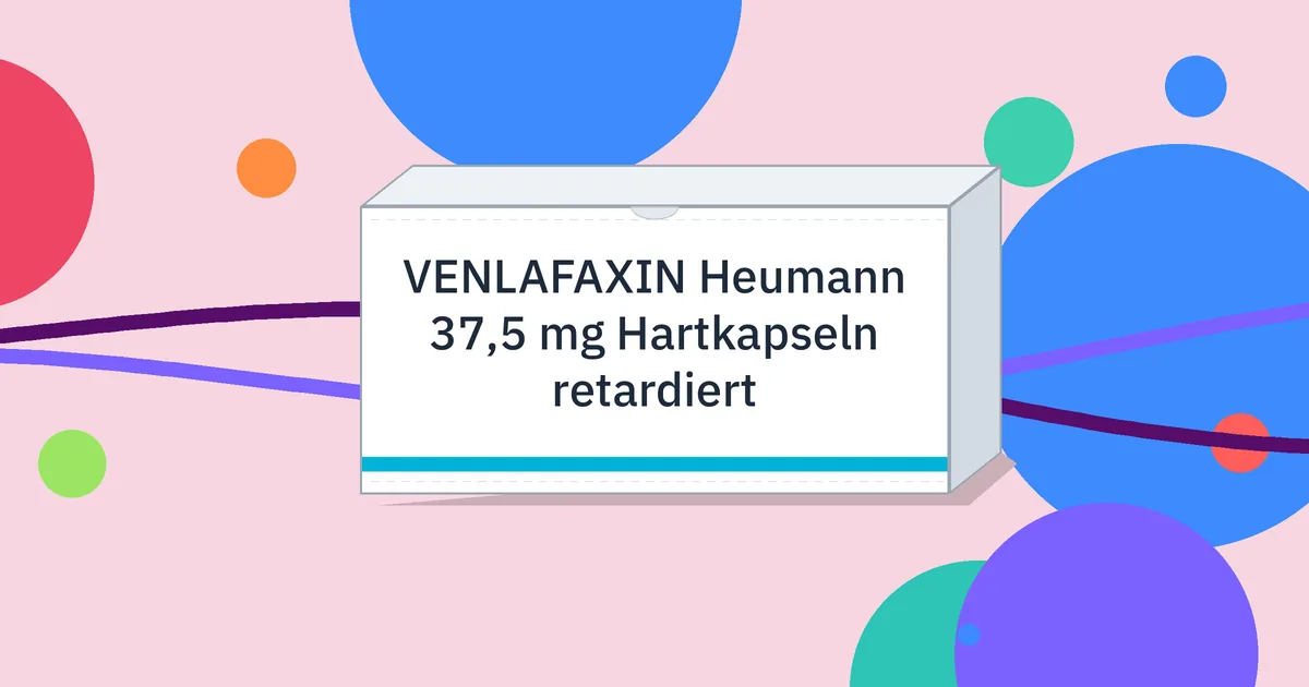 Symbolbild: Packung mit der Aufschrift VENLAFAXIN Heumann 37,5 mg Hartkapseln retardiert (PZN 06704624) – Verfügbarkeit und Bezug in Apotheken in Frankfurt am Main