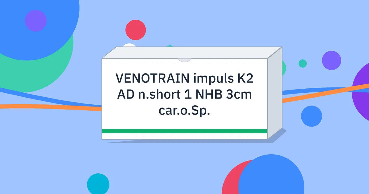 Symbolbild: Packung mit der Aufschrift VENOTRAIN impuls K2 AD n.short 1 NHB 3cm car.o.Sp. (PZN 08426773) – Verfügbarkeit und Bezug in Apotheken in Frankfurt am Main