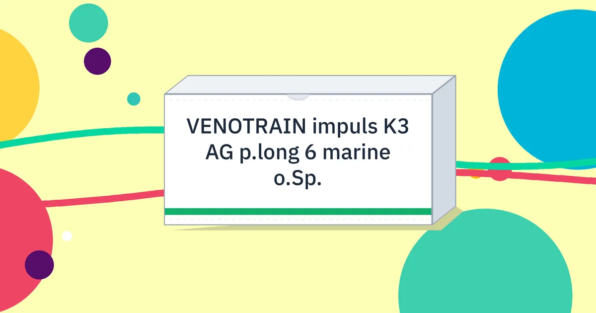 Symbolbild: Packung mit der Aufschrift VENOTRAIN impuls K3 AG p.long 6 marine o.Sp. (PZN 15213397) – Verfügbarkeit und Bezug in Apotheken in Frankfurt am Main
