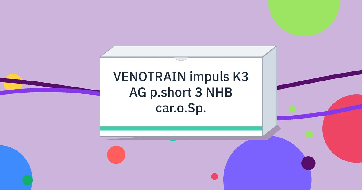 Symbolbild: Packung mit der Aufschrift VENOTRAIN impuls K3 AG p.short 3 NHB car.o.Sp. (PZN 08422255) – Verfügbarkeit und Bezug in Apotheken in Frankfurt am Main