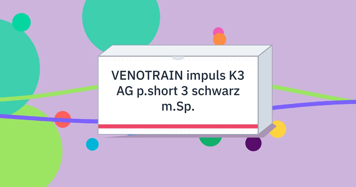 Symbolbild: Packung mit der Aufschrift VENOTRAIN impuls K3 AG p.short 3 schwarz m.Sp. (PZN 00497650) – Verfügbarkeit und Bezug in Apotheken in Frankfurt am Main