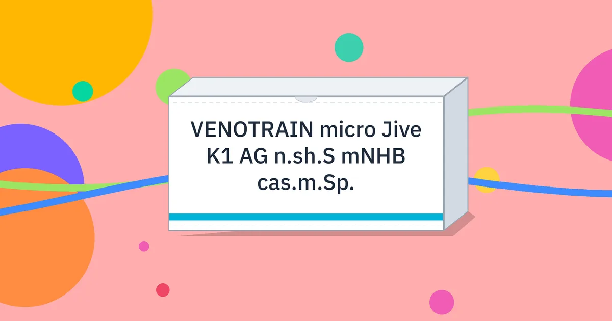 Symbolbild: Packung mit der Aufschrift VENOTRAIN micro Jive K1 AG n.sh.S mNHB cas.m.Sp. (PZN 20766230) – Verfügbarkeit und Bezug in Apotheken in Frankfurt am Main