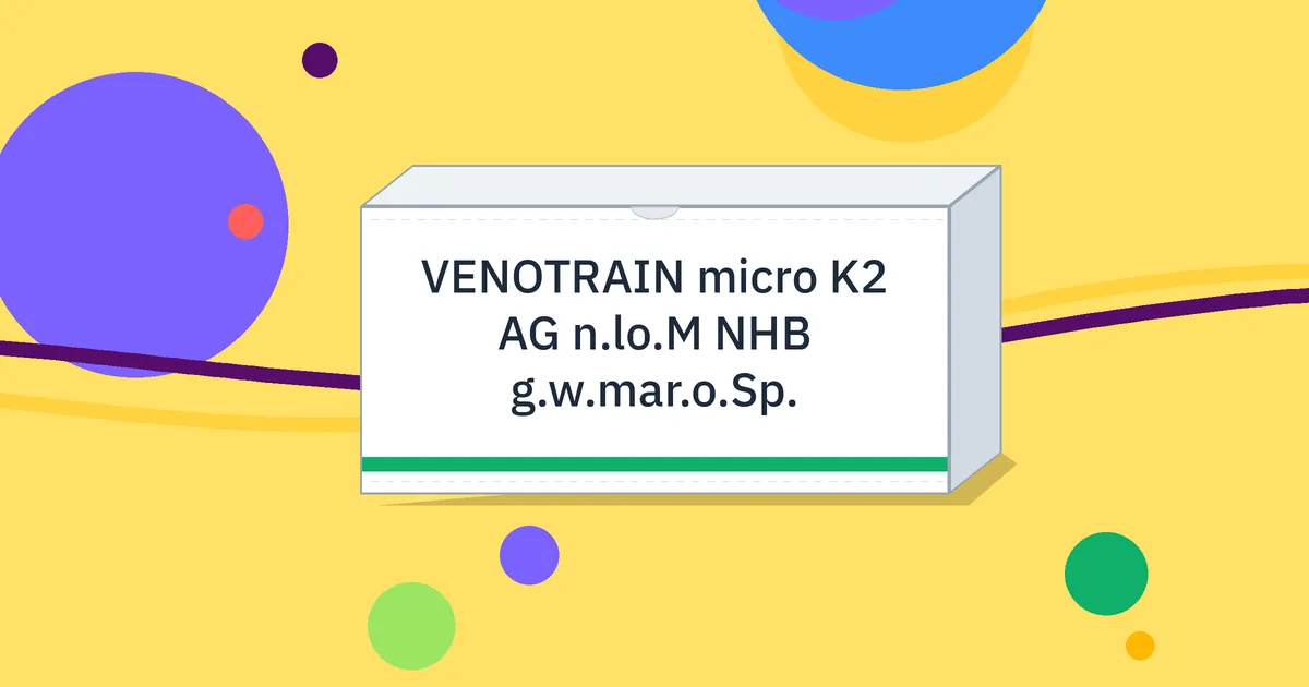 Symbolbild: Packung mit der Aufschrift VENOTRAIN micro K2 AG n.lo.M NHB g.w.mar.o.Sp. (PZN 09035951) – Verfügbarkeit und Bezug in Apotheken in Frankfurt am Main