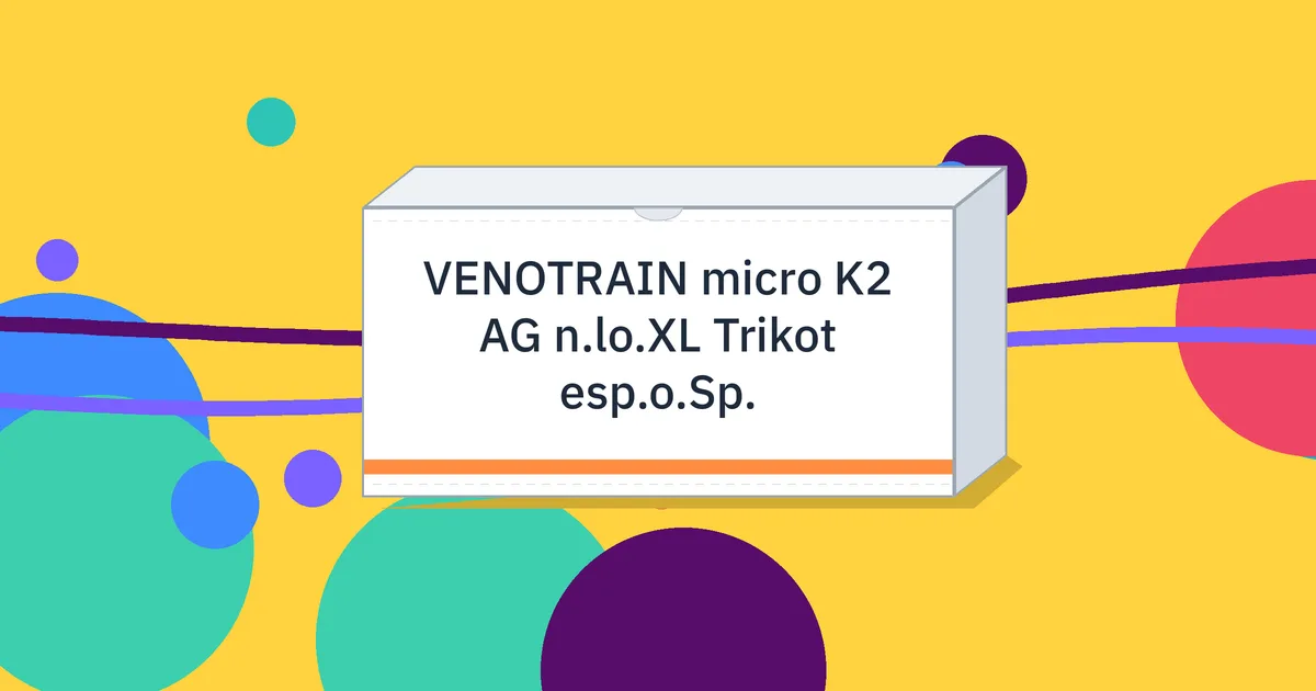 Symbolbild: Packung mit der Aufschrift VENOTRAIN micro K2 AG n.lo.XL Trikot esp.o.Sp. (PZN 05713147) – Verfügbarkeit und Bezug in Apotheken in Frankfurt am Main