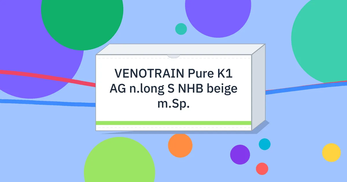 Symbolbild: Packung mit der Aufschrift VENOTRAIN Pure K1 AG n.long S NHB beige m.Sp. (PZN 18147152) – Verfügbarkeit und Bezug in Apotheken in Frankfurt am Main
