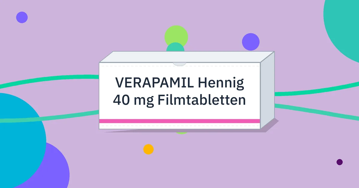 Symbolbild: Packung mit der Aufschrift VERAPAMIL Hennig 40 mg Filmtabletten (PZN 05891156) – Verfügbarkeit und Bezug in Apotheken in Frankfurt am Main
