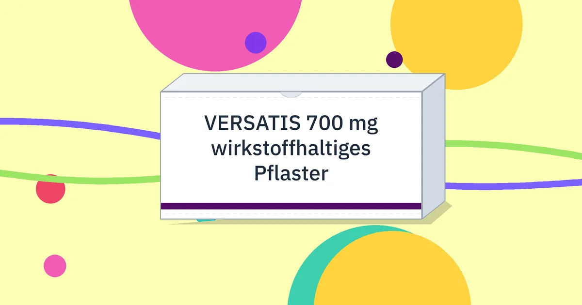 Symbolbild: Packung mit der Aufschrift VERSATIS 700 mg wirkstoffhaltiges Pflaster (PZN 16752707) – Verfügbarkeit und Bezug in Apotheken in Frankfurt am Main