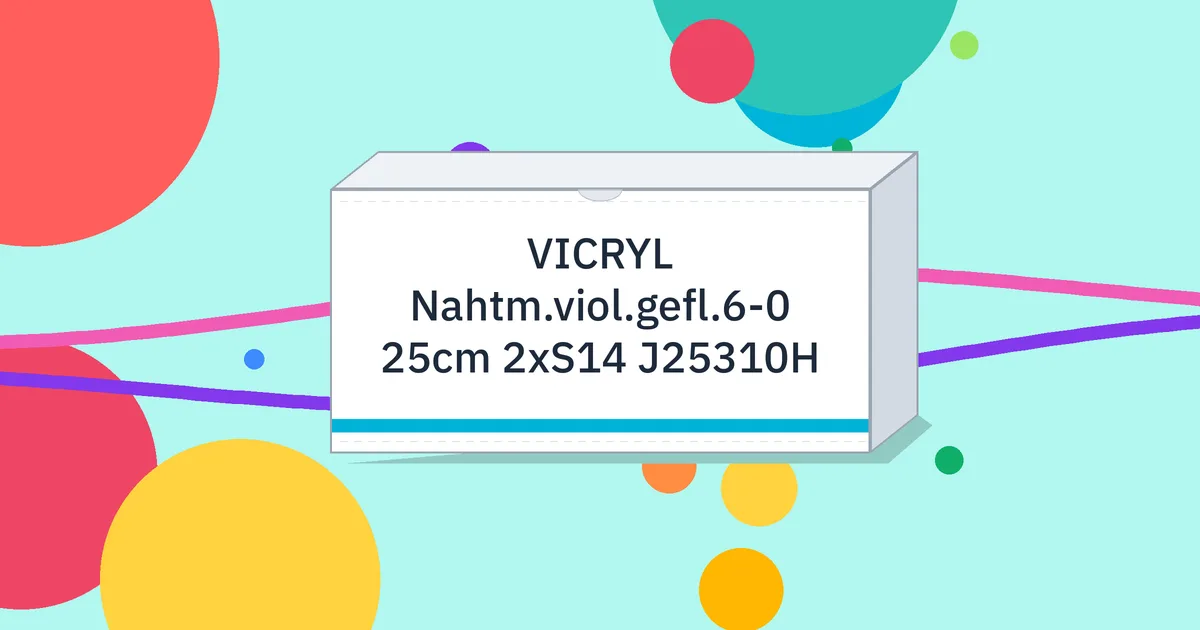 Symbolbild: Packung mit der Aufschrift VICRYL Nahtm.viol.gefl.6-0 25cm 2xS14 J25310H (PZN 20855519) – Verfügbarkeit und Bezug in Apotheken in Frankfurt am Main