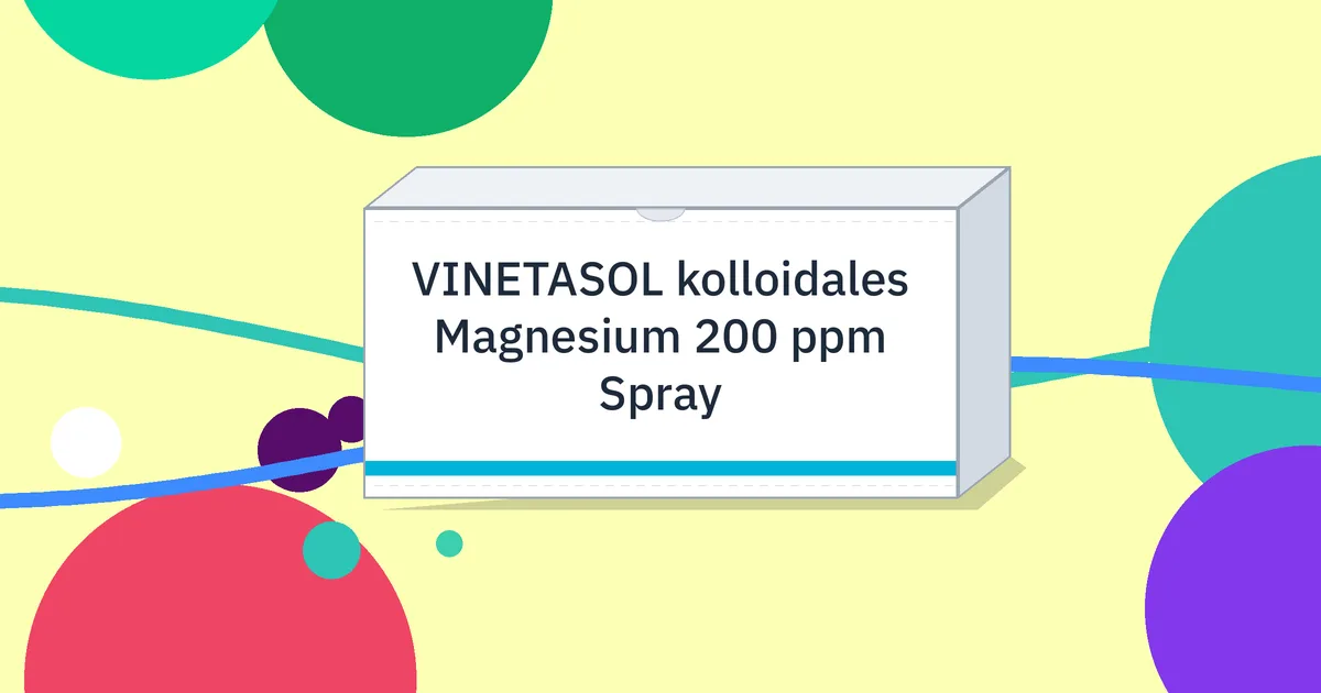 Symbolbild: Packung mit der Aufschrift VINETASOL kolloidales Magnesium 200 ppm Spray (PZN 19160284) – Verfügbarkeit und Bezug in Apotheken in Frankfurt am Main
