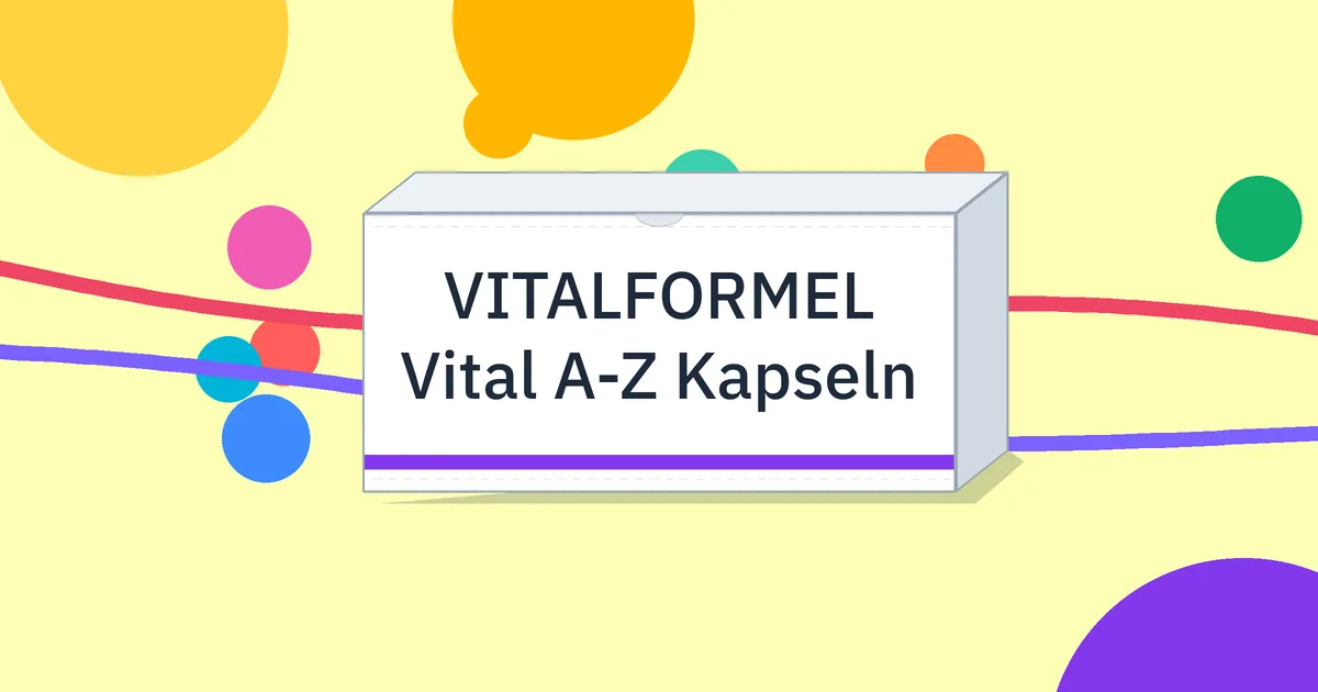 Symbolbild: Packung mit der Aufschrift VITALFORMEL Vital A-Z Kapseln (PZN 06798051) – Verfügbarkeit und Bezug in Apotheken in Frankfurt am Main
