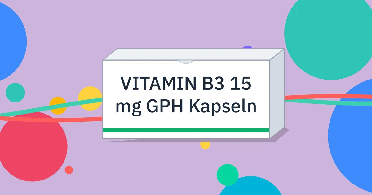 Symbolbild: Packung mit der Aufschrift VITAMIN B3 15 mg GPH Kapseln (PZN 09323331) – Verfügbarkeit und Bezug in Apotheken in Frankfurt am Main