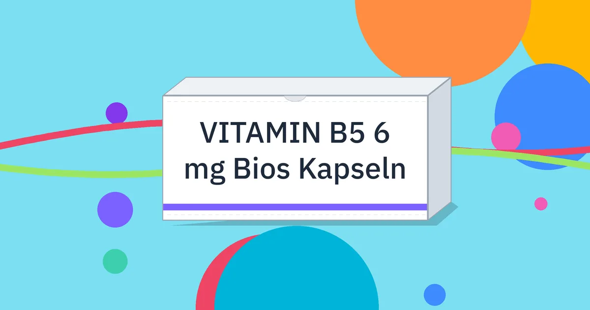 Symbolbild: Packung mit der Aufschrift VITAMIN B5 6 mg Bios Kapseln (PZN 09324678) – Verfügbarkeit und Bezug in Apotheken in Frankfurt am Main