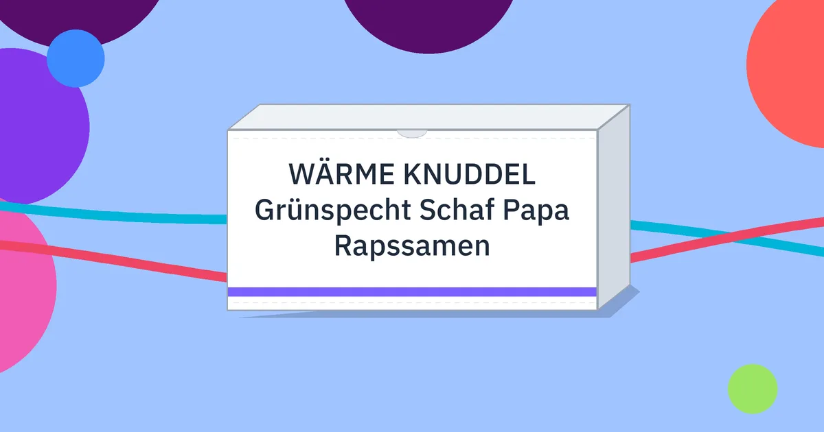 Symbolbild: Packung mit der Aufschrift WÄRME KNUDDEL Grünspecht Schaf Papa Rapssamen (PZN 12608600) – Verfügbarkeit und Bezug in Apotheken in Frankfurt am Main