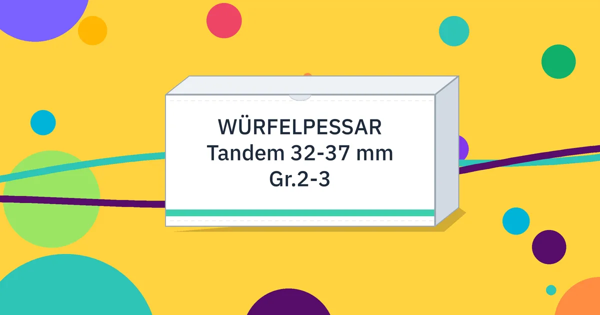 Symbolbild: Packung mit der Aufschrift WÜRFELPESSAR Tandem 32-37 mm Gr.2-3 (PZN 06499259) – Verfügbarkeit und Bezug in Apotheken in Frankfurt am Main
