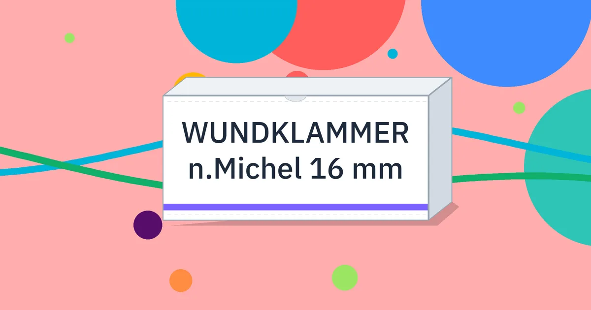 Symbolbild: Packung mit der Aufschrift WUNDKLAMMER n.Michel 16 mm (PZN 01741129) – Verfügbarkeit und Bezug in Apotheken in Frankfurt am Main