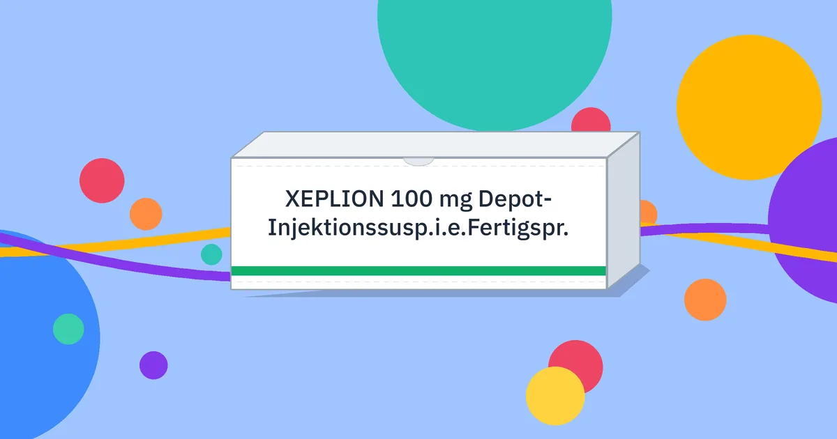 Symbolbild: Packung mit der Aufschrift XEPLION 100 mg Depot-Injektionssusp.i.e.Fertigspr. (PZN 16613779) – Verfügbarkeit und Bezug in Apotheken in Frankfurt am Main