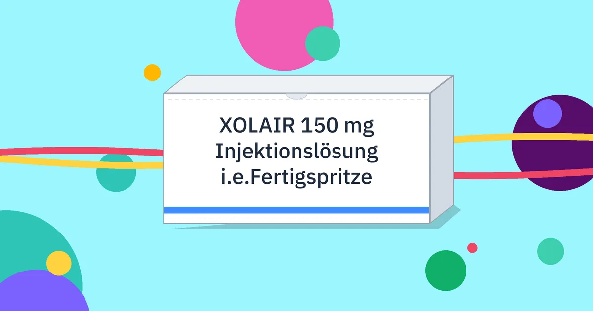 Symbolbild: Packung mit der Aufschrift XOLAIR 150 mg Injektionslösung i.e.Fertigspritze (PZN 13425445) – Verfügbarkeit und Bezug in Apotheken in Frankfurt am Main