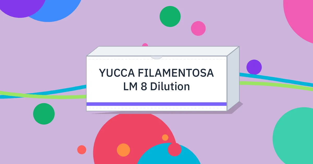 Symbolbild: Packung mit der Aufschrift YUCCA FILAMENTOSA LM 8 Dilution (PZN 13288652) – Verfügbarkeit und Bezug in Apotheken in Frankfurt am Main