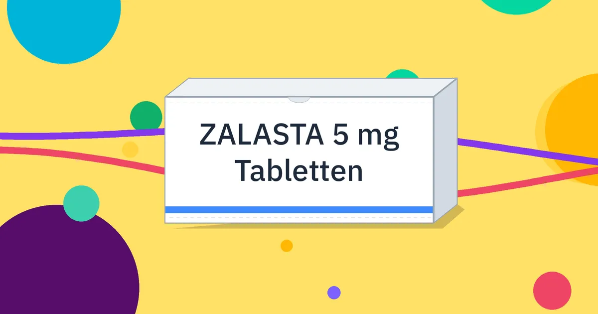 Symbolbild: Packung mit der Aufschrift ZALASTA 5 mg Tabletten (PZN 09097633) – Verfügbarkeit und Bezug in Apotheken in Frankfurt am Main