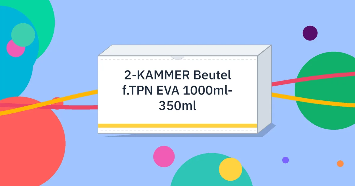 Symbolbild: Packung mit der Aufschrift 2-KAMMER Beutel f.TPN EVA 1000ml-350ml (PZN 16634511) – Verfügbarkeit und Bezug in Apotheken in Frankfurt am Main