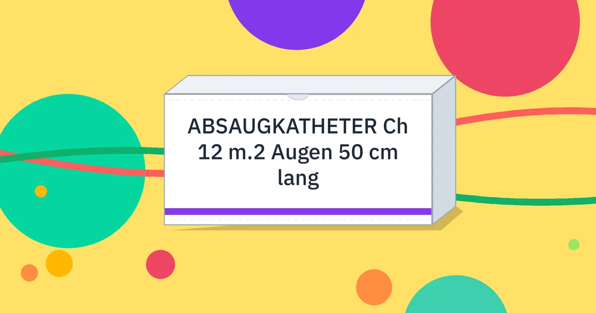 Symbolbild: Packung mit der Aufschrift ABSAUGKATHETER Ch 12 m.2 Augen 50 cm lang (PZN 02412126) – Verfügbarkeit und Bezug in Apotheken in Frankfurt am Main