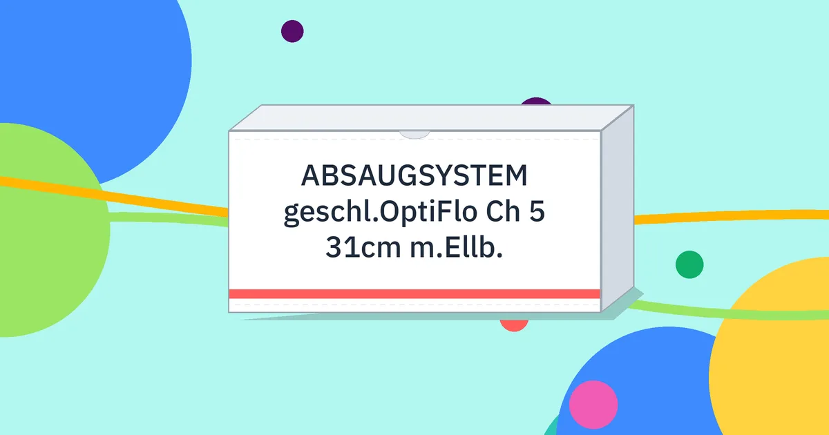 Symbolbild: Packung mit der Aufschrift ABSAUGSYSTEM geschl.OptiFlo Ch 5 31cm m.Ellb. (PZN 04713599) – Verfügbarkeit und Bezug in Apotheken in Frankfurt am Main
