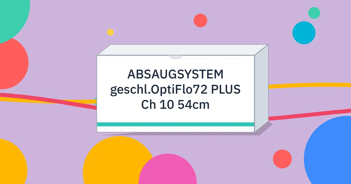 Symbolbild: Packung mit der Aufschrift ABSAUGSYSTEM geschl.OptiFlo72 PLUS Ch 10 54cm (PZN 11049328) – Verfügbarkeit und Bezug in Apotheken in Frankfurt am Main