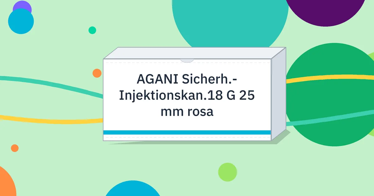 Symbolbild: Packung mit der Aufschrift AGANI Sicherh.-Injektionskan.18 G 25 mm rosa (PZN 17630314) – Verfügbarkeit und Bezug in Apotheken in Frankfurt am Main