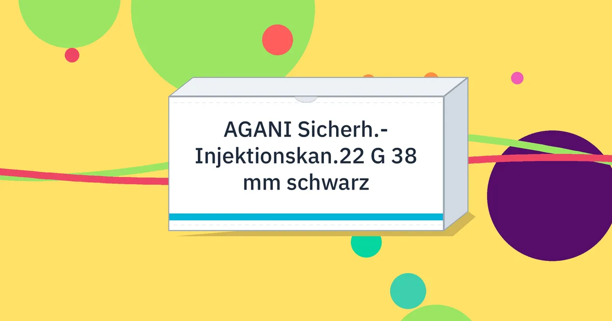 Symbolbild: Packung mit der Aufschrift AGANI Sicherh.-Injektionskan.22 G 38 mm schwarz (PZN 20130779) – Verfügbarkeit und Bezug in Apotheken in Frankfurt am Main