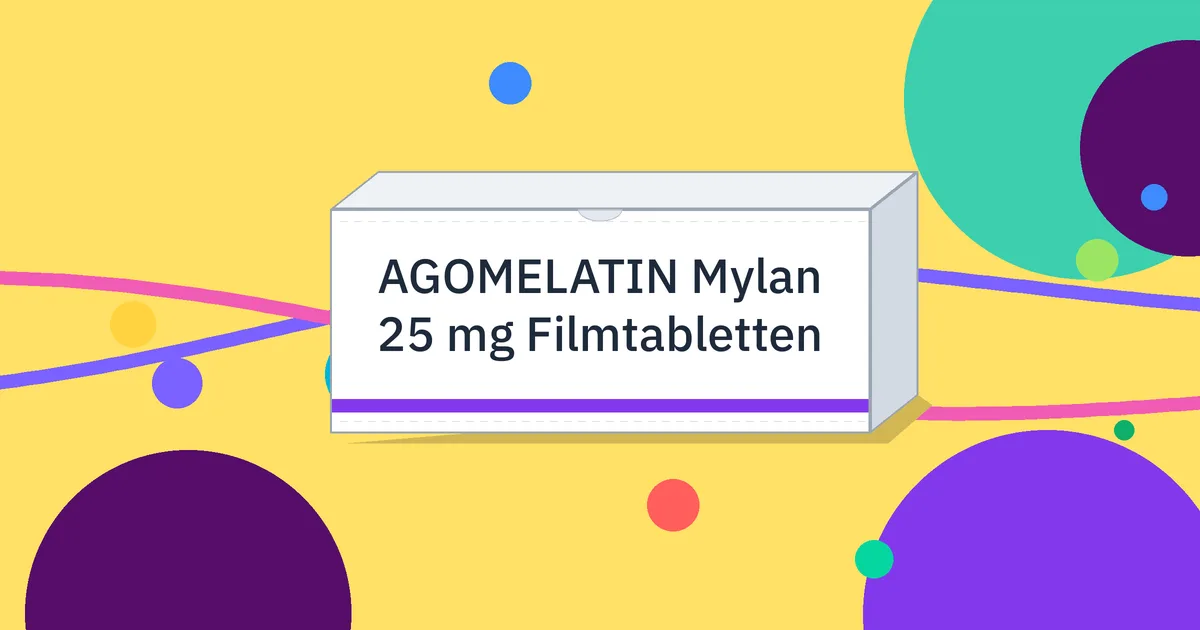 Symbolbild: Packung mit der Aufschrift AGOMELATIN Mylan 25 mg Filmtabletten (PZN 14338091) – Verfügbarkeit und Bezug in Apotheken in Frankfurt am Main