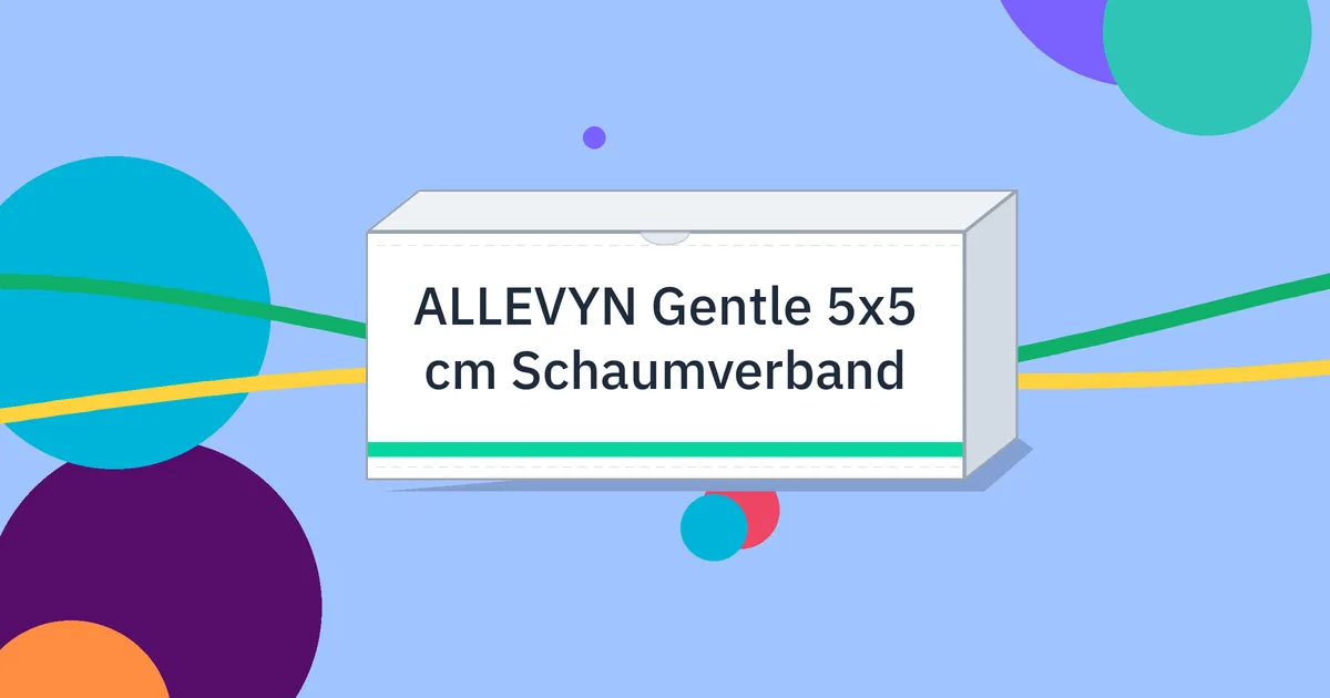 Symbolbild: Packung mit der Aufschrift ALLEVYN Gentle 5x5 cm Schaumverband (PZN 03302339) – Verfügbarkeit und Bezug in Apotheken in Frankfurt am Main