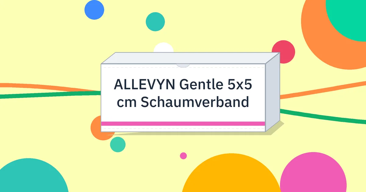 Symbolbild: Packung mit der Aufschrift ALLEVYN Gentle 5x5 cm Schaumverband (PZN 15823428) – Verfügbarkeit und Bezug in Apotheken in Frankfurt am Main