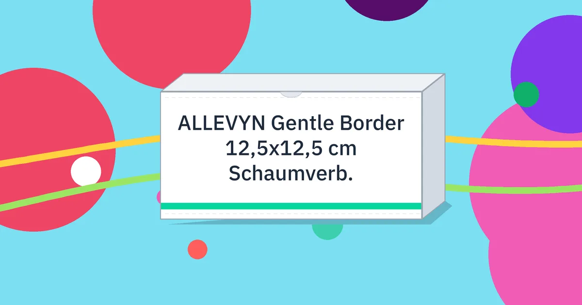 Symbolbild: Packung mit der Aufschrift ALLEVYN Gentle Border 12,5x12,5 cm Schaumverb. (PZN 11051621) – Verfügbarkeit und Bezug in Apotheken in Frankfurt am Main