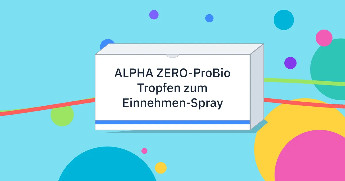 Symbolbild: Packung mit der Aufschrift ALPHA ZERO-ProBio Tropfen zum Einnehmen-Spray (PZN 18704718) – Verfügbarkeit und Bezug in Apotheken in Frankfurt am Main