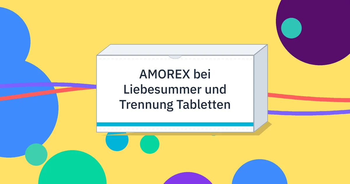 Symbolbild: Packung mit der Aufschrift AMOREX bei Liebesummer und Trennung Tabletten (PZN 09089042) – Verfügbarkeit und Bezug in Apotheken in Frankfurt am Main