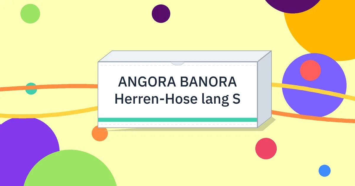 Symbolbild: Packung mit der Aufschrift ANGORA BANORA Herren-Hose lang S (PZN 04795083) – Verfügbarkeit und Bezug in Apotheken in Frankfurt am Main