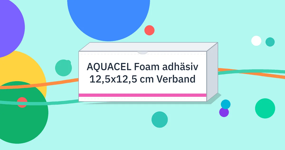 Symbolbild: Packung mit der Aufschrift AQUACEL Foam adhäsiv 12,5x12,5 cm Verband (PZN 18123660) – Verfügbarkeit und Bezug in Apotheken in Frankfurt am Main