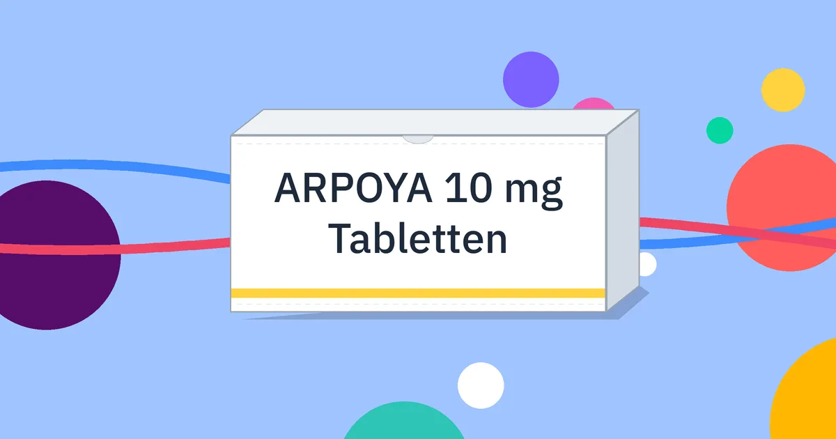 Symbolbild: Packung mit der Aufschrift ARPOYA 10 mg Tabletten (PZN 19053743) – Verfügbarkeit und Bezug in Apotheken in Frankfurt am Main